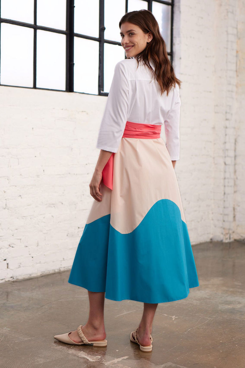 Blue Wave Colorblock Shirt Dress